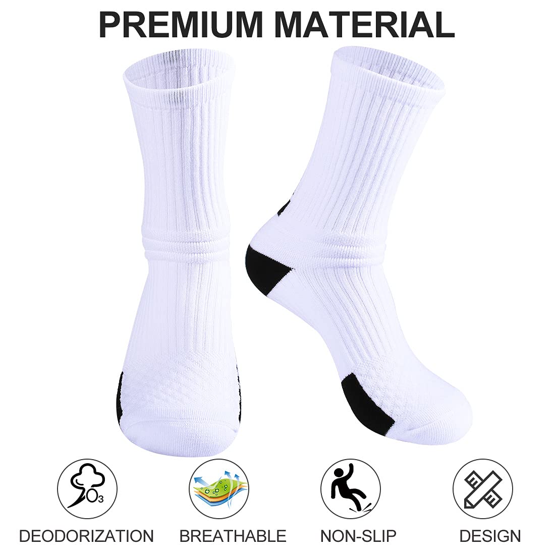 Finerview Elite Basketball Socks For Men, 4 Pack Cushion Performance Crew Athletic Socks for Youth Boys Girls Kids