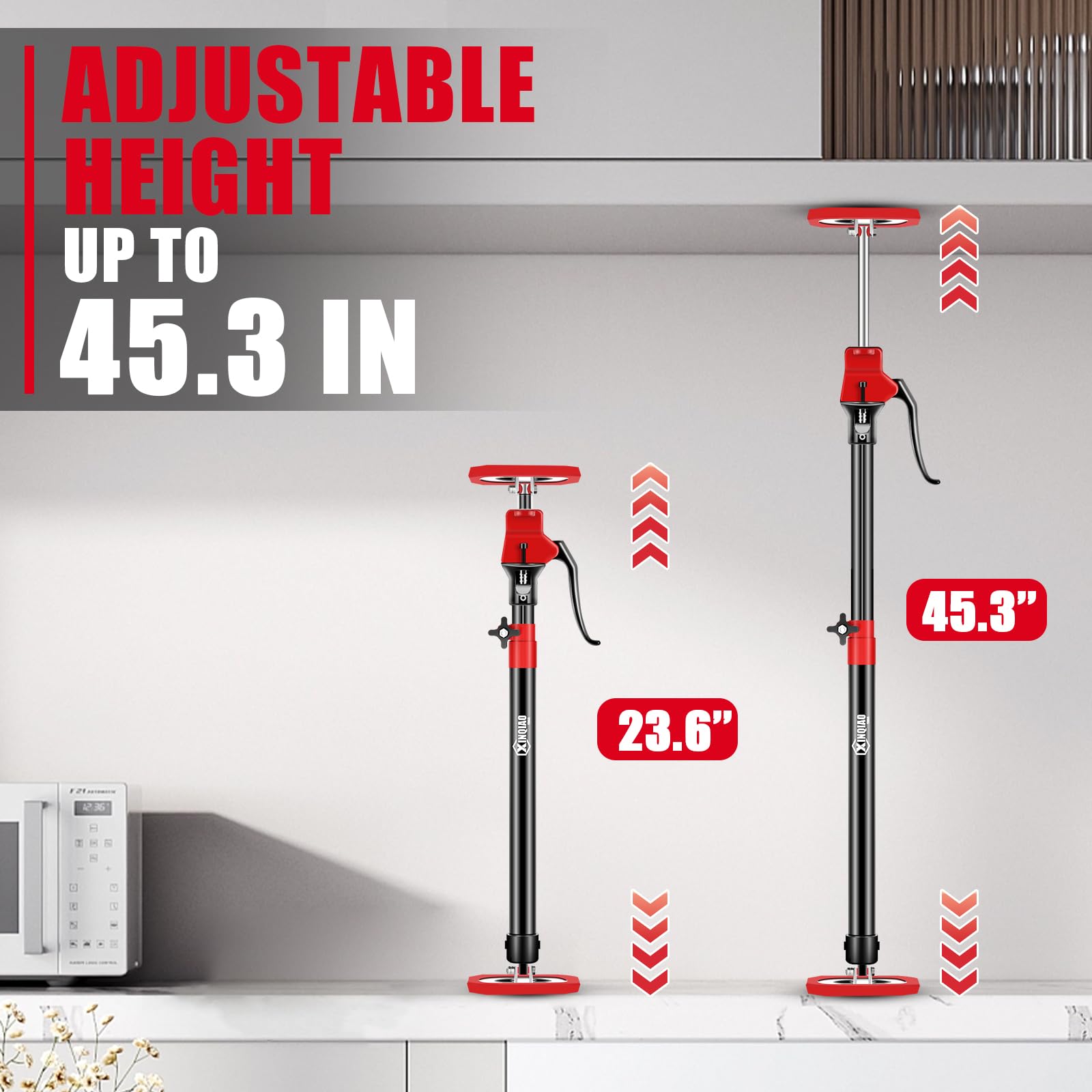 XINQIAO Cabinet Jacks for Installing Cabinets, Heavy Duty Third Hand Tools Adjustable Support Pole from 23.6 IN to 45.3 IN, 2 PCS
