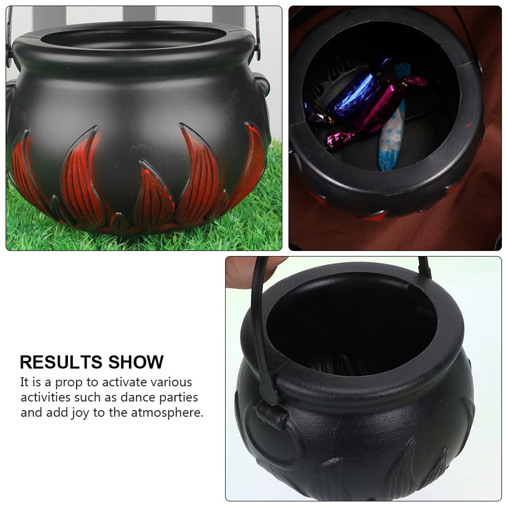 DOITOOL 4Pcs Halloween Witch Cauldron Handheld Plastic Flame Barrel Black Cauldron Halloween Candy Buckets Candy Holder Pot with Handle for Halloween Party Decorations (2 Big Size+ 2 Small Size)