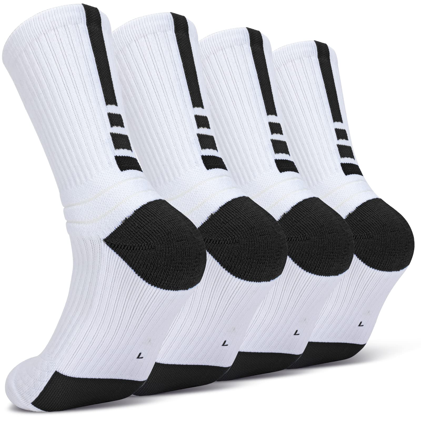Finerview Elite Basketball Socks For Men, 4 Pack Cushion Performance Crew Athletic Socks for Youth Boys Girls Kids