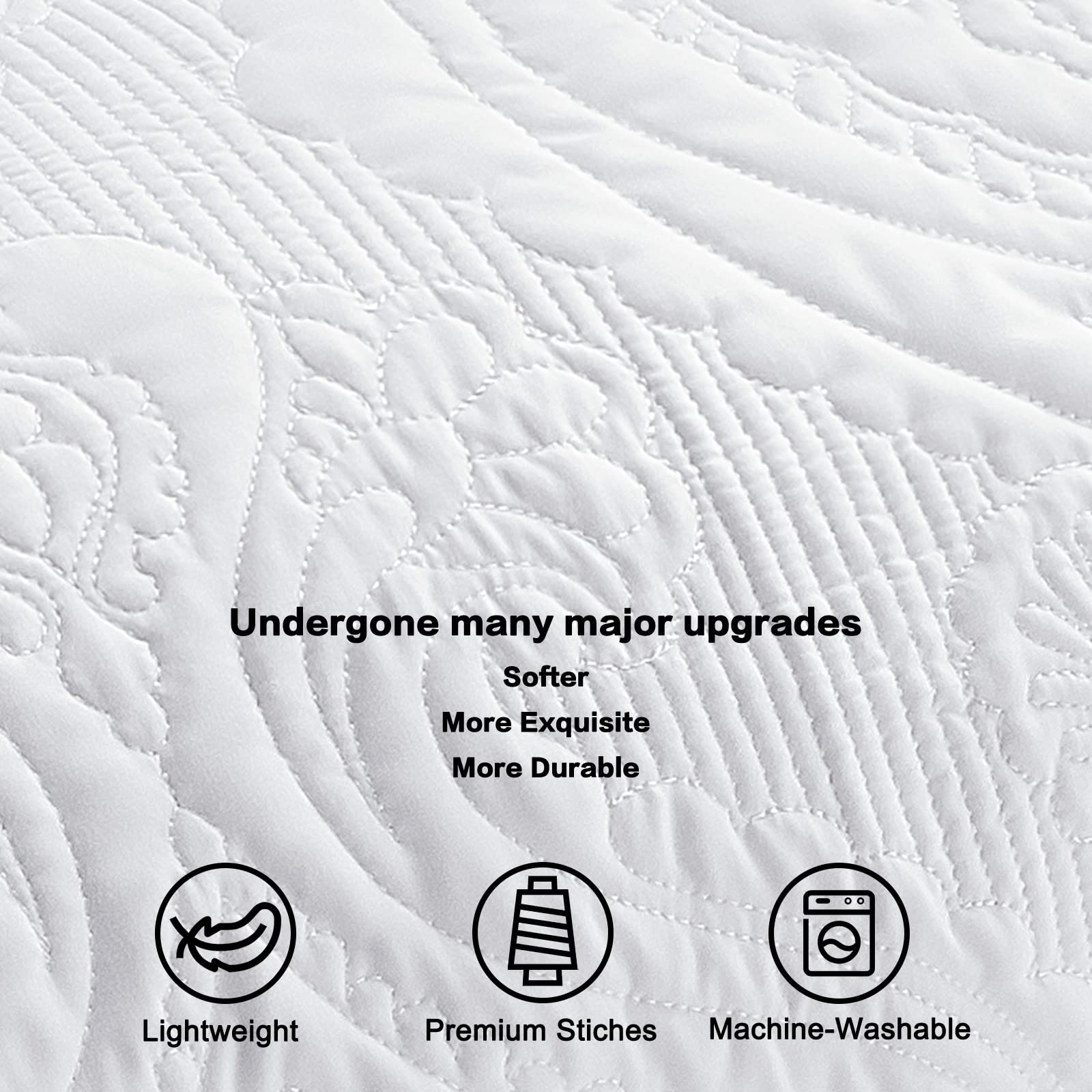 BOSOWOS Quilted Pillow Shams Set of 2, Decorative Microfiber Queen Bed Pillow Shams, Soft Breathable Pillow Covers with Envelope Closure (White, 2Pcs:20 x 30inch)