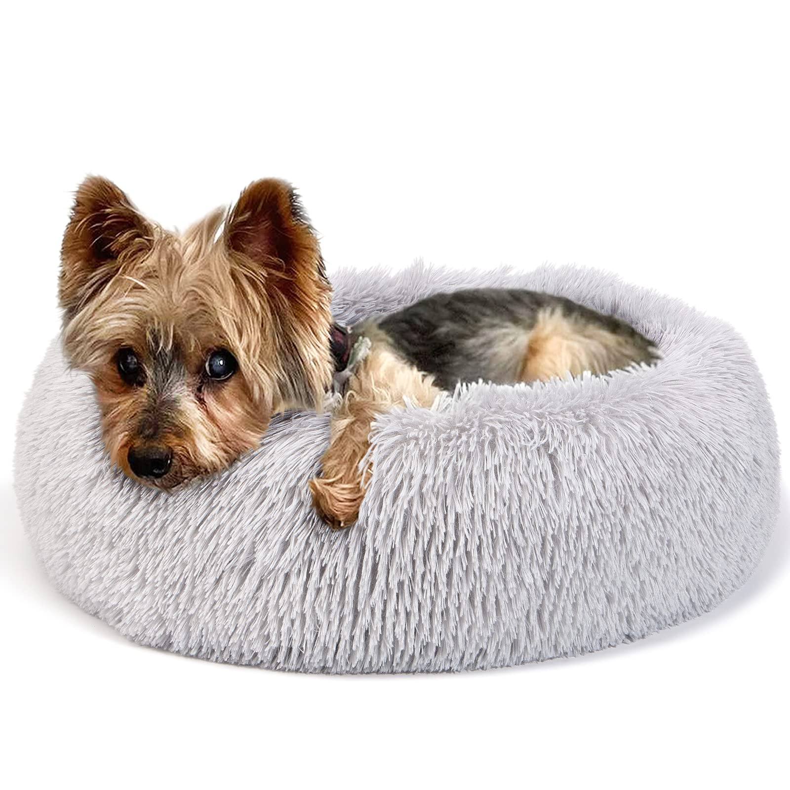 Extra Small Dog Bed Cute Grey Dog Bed Washable 19 inches Donut Fluffy Small Pet Beds,Calming Anti Anxiety Round Fits up to 10 lbs Soft Warm Pets Beds for Puppy Dogs Indoor