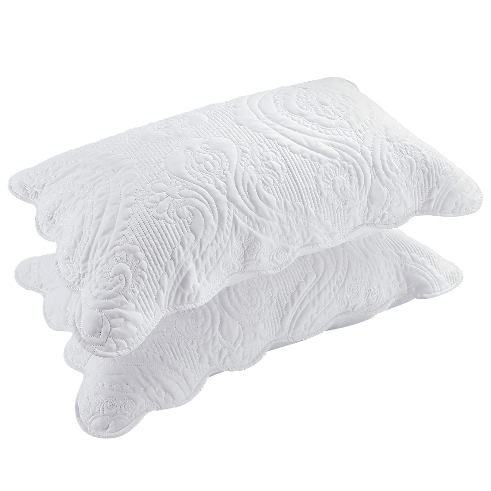 BOSOWOS Quilted Pillow Shams Set of 2, Decorative Microfiber Queen Bed Pillow Shams, Soft Breathable Pillow Covers with Envelope Closure (White, 2Pcs:20 x 30inch)