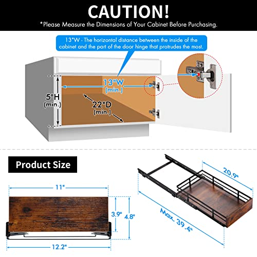KES Pull Out Cabinet Organizer, 12" Wide Kitchen Slide Out Cabinet Drawer Organizer for Kitchen, Slide Out Wood Pull Out Drawer Storage Shelves with Soft Close, KPO503W30D53-BK