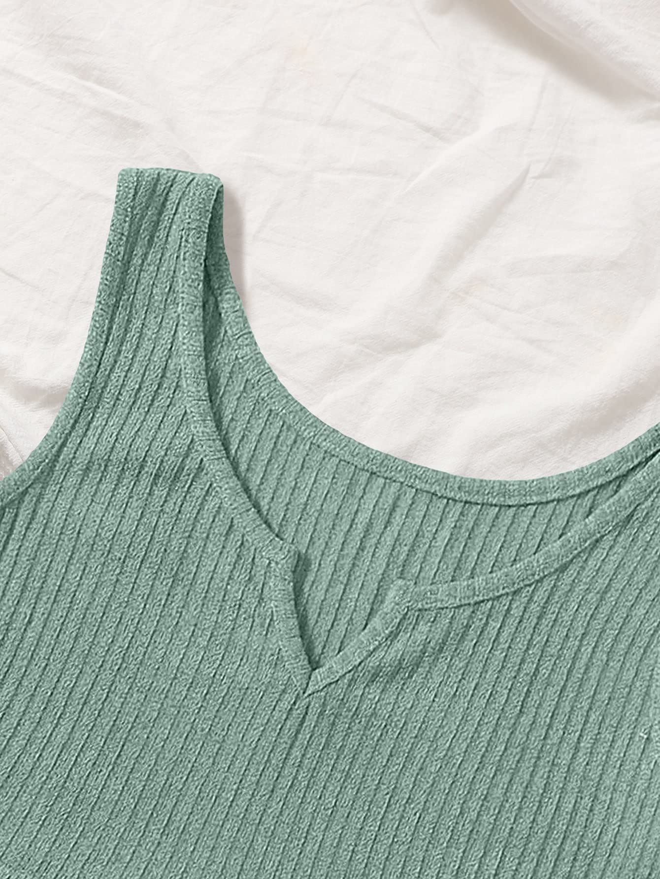 Milumia Women's 4 Pieces Ribbed Knit Crop Tank Top and Drawstring Waist Shorts Pajama Set Loungewear Grey and Green Large
