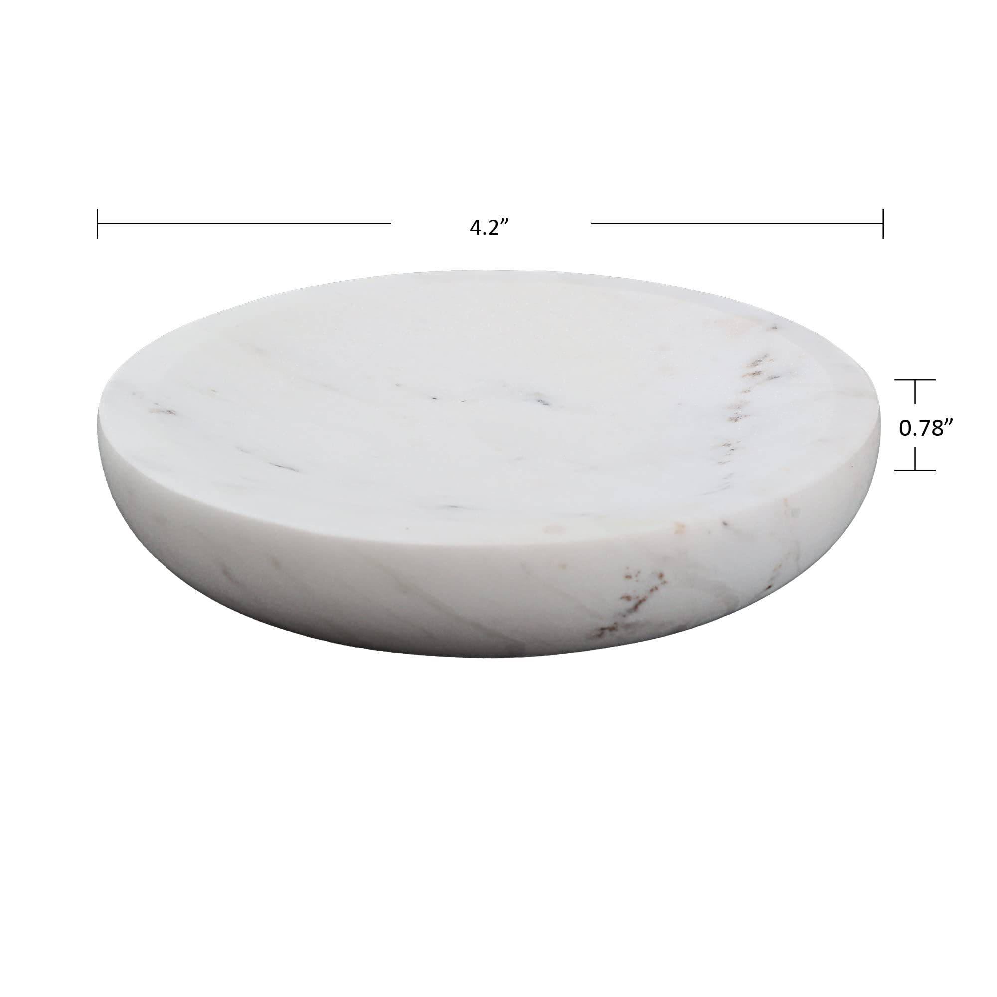WORHE Marble Soap Dish Italy Natural Stone Sponge Holder for Bathroom Tub Shower Kitchen Sink, Handcraft Round Soap Case Organizer Trinket Plate Jewelry Tray Coaster for Home Decor White (DL008)