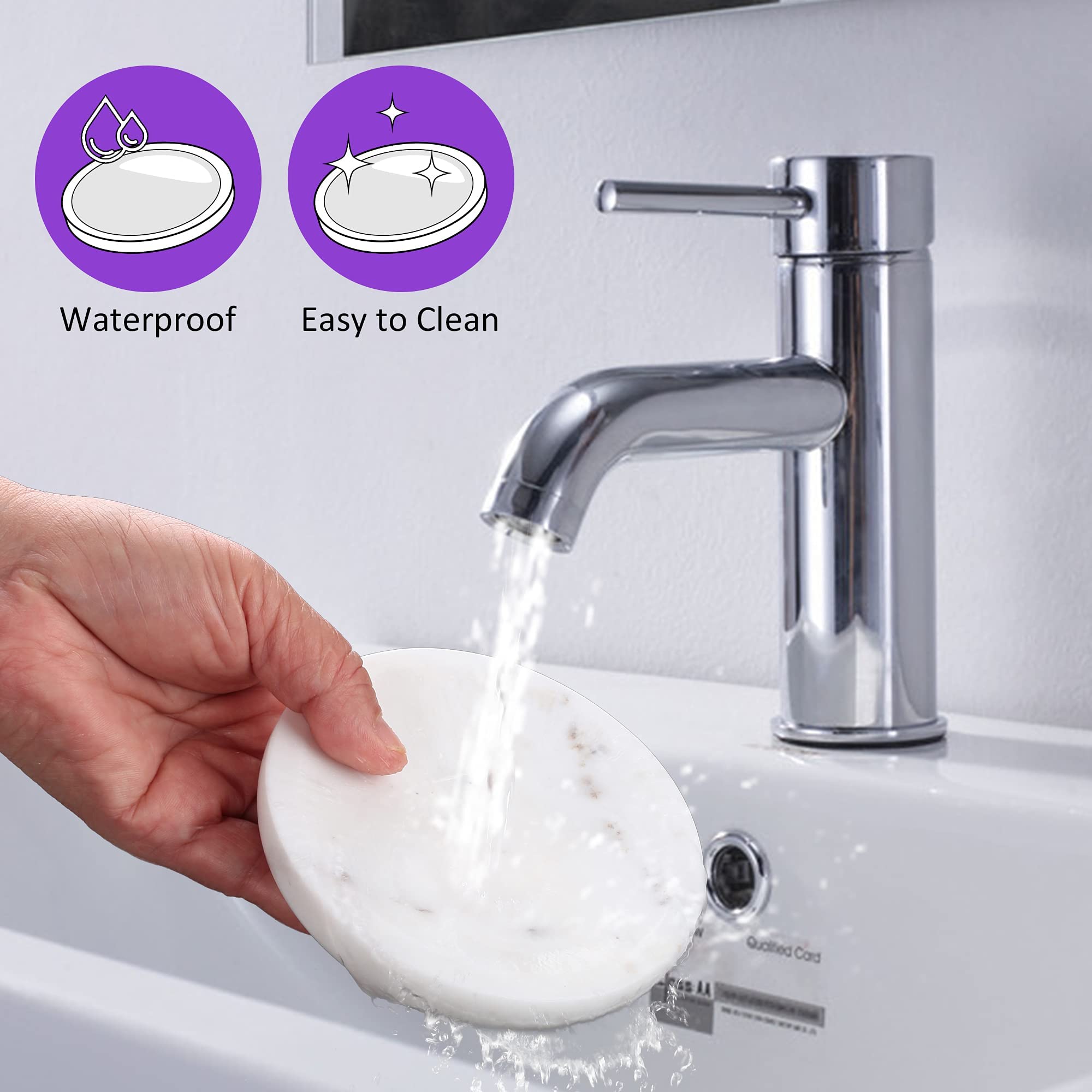 WORHE Marble Soap Dish Italy Natural Stone Sponge Holder for Bathroom Tub Shower Kitchen Sink, Handcraft Round Soap Case Organizer Trinket Plate Jewelry Tray Coaster for Home Decor White (DL008)
