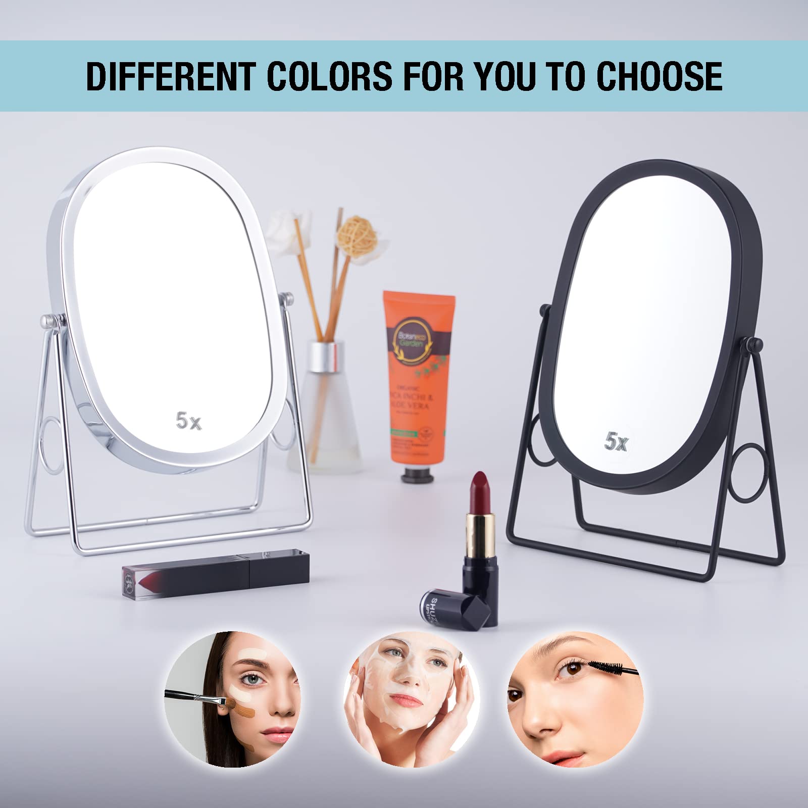JOYOEIKON Classic Dual Sided 5X and 1X Magnifying Makeup Mirror and Tabletop Standing 360° Rotation Vanity Mirror,Desktop Cosmetic Mirror (Matt Black)