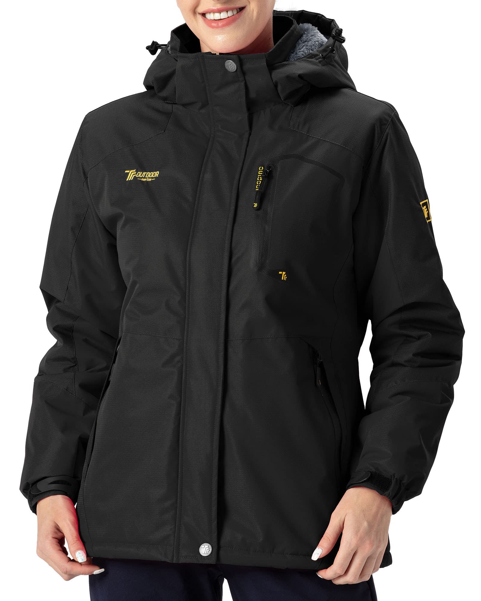 Rdruko Women's Waterproof Snowboard Jacket Windproof Warm Insulated Winter Ski Jacket Hooded(Black, US XL)