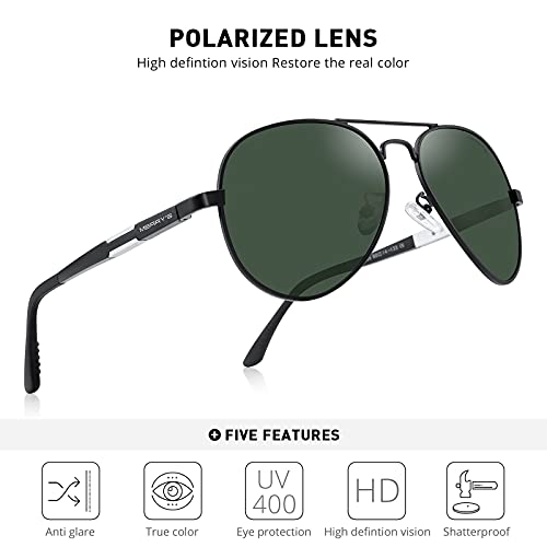 MERRY'S Men HD Polarized Sunglasses Aluminum Magnesium Driving Sun Glasses S8285 (Black Frame/G15 Lens/Black Temples, 60)