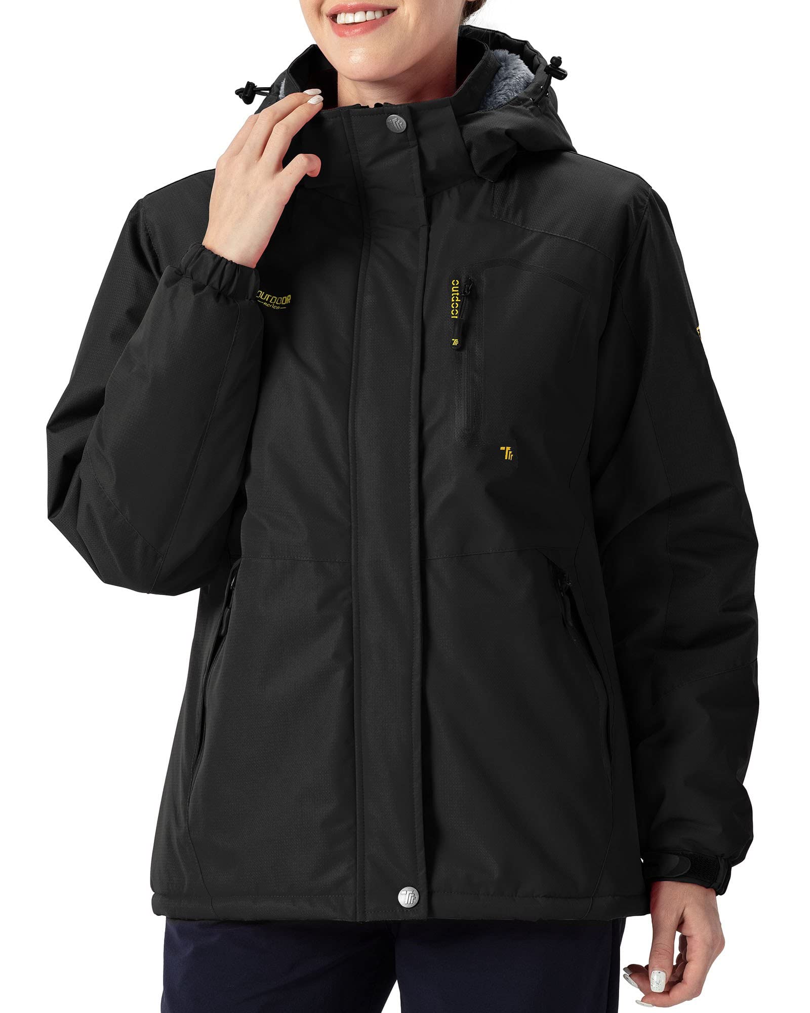 Rdruko Women's Waterproof Snowboard Jacket Windproof Warm Insulated Winter Ski Jacket Hooded(Black, US XL)