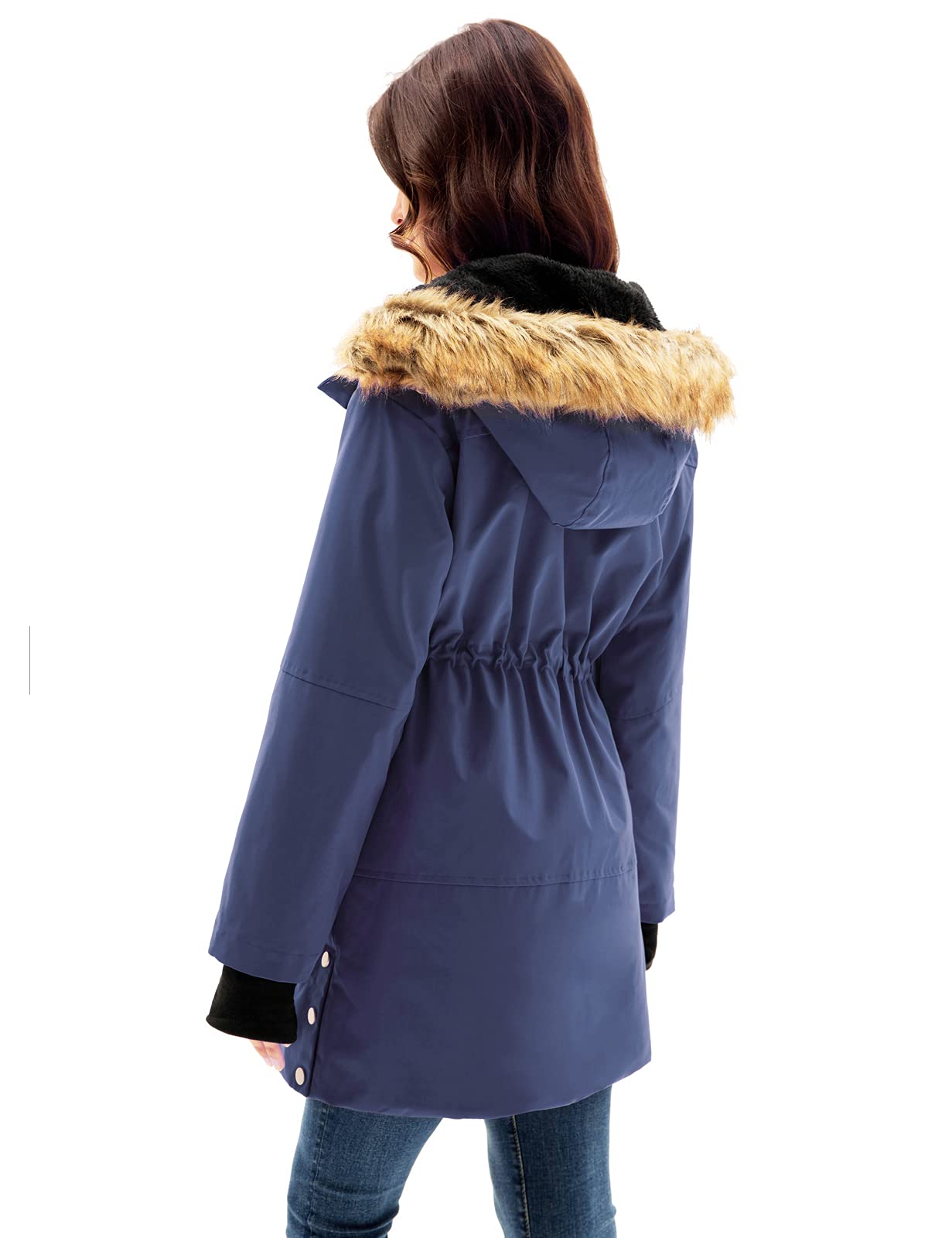 GRACE KARIN Women’s Winter Warm Thickened Outerwear Zip-up Coat Faux Fur Hood Parkas Navy L