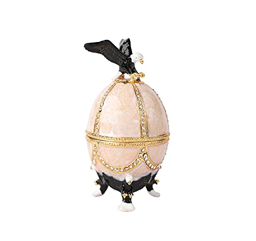 Furuida Easter Egg Eagle Trinket Box Hinged Enameled Ornament Decorative Jewelry Ring Store Box Hand-Painted Craft Gifts for Home Decor (White)