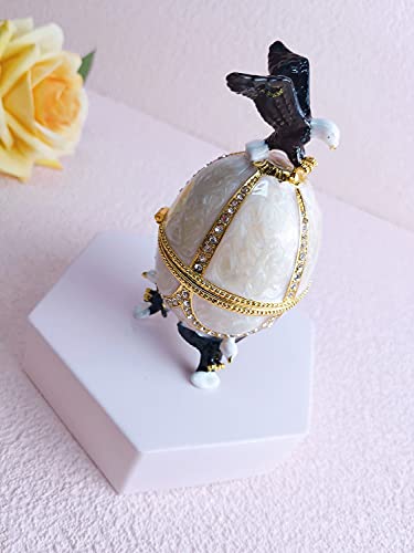 Furuida Easter Egg Eagle Trinket Box Hinged Enameled Ornament Decorative Jewelry Ring Store Box Hand-Painted Craft Gifts for Home Decor (White)