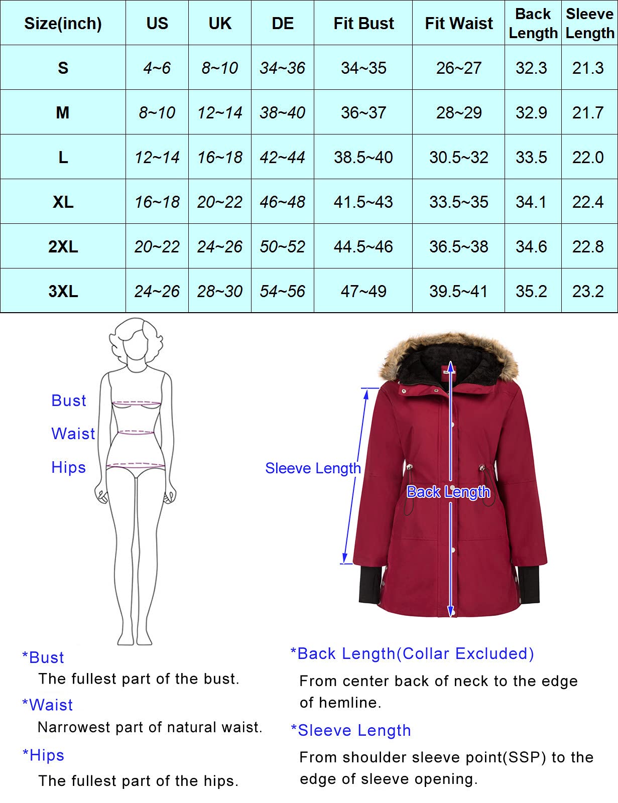 GRACE KARIN Women’s Winter Warm Thickened Outerwear Zip-up Coat Faux Fur Hood Parkas Navy L