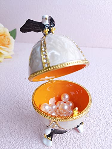 Furuida Easter Egg Eagle Trinket Box Hinged Enameled Ornament Decorative Jewelry Ring Store Box Hand-Painted Craft Gifts for Home Decor (White)