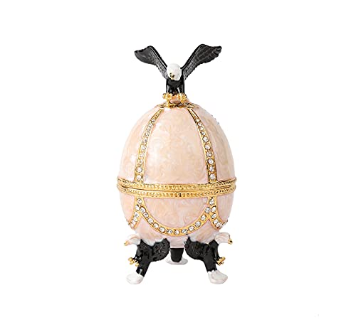Furuida Easter Egg Eagle Trinket Box Hinged Enameled Ornament Decorative Jewelry Ring Store Box Hand-Painted Craft Gifts for Home Decor (White)