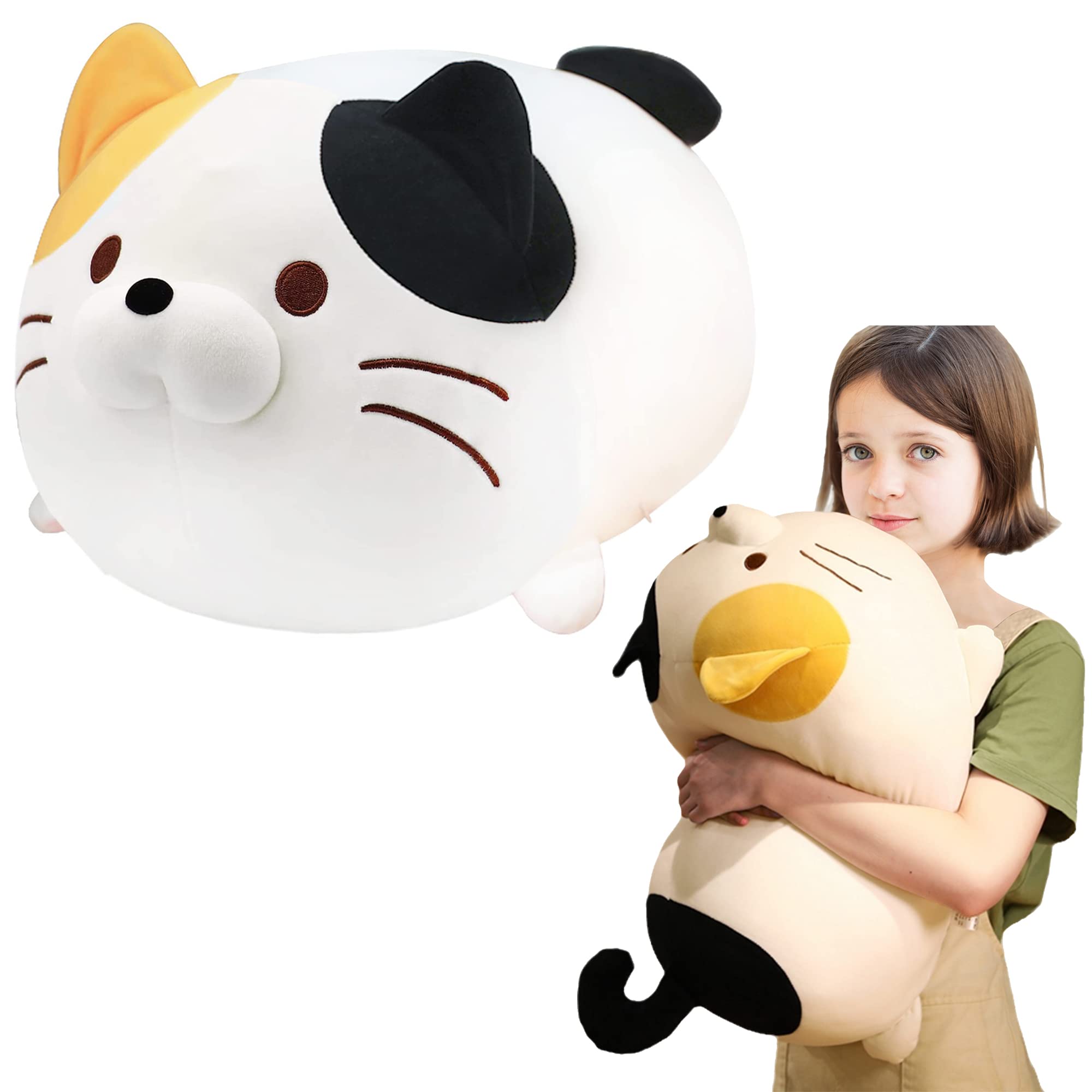 Ratoher 23.6in Cat Plush Toy, Cute Cat Stuffed Animal, Kawaii Cat Plushie Doll Valentine Plush, Soft Loving Cat Plush Valentines Day Stuffed Animals Gift for Kids Lover