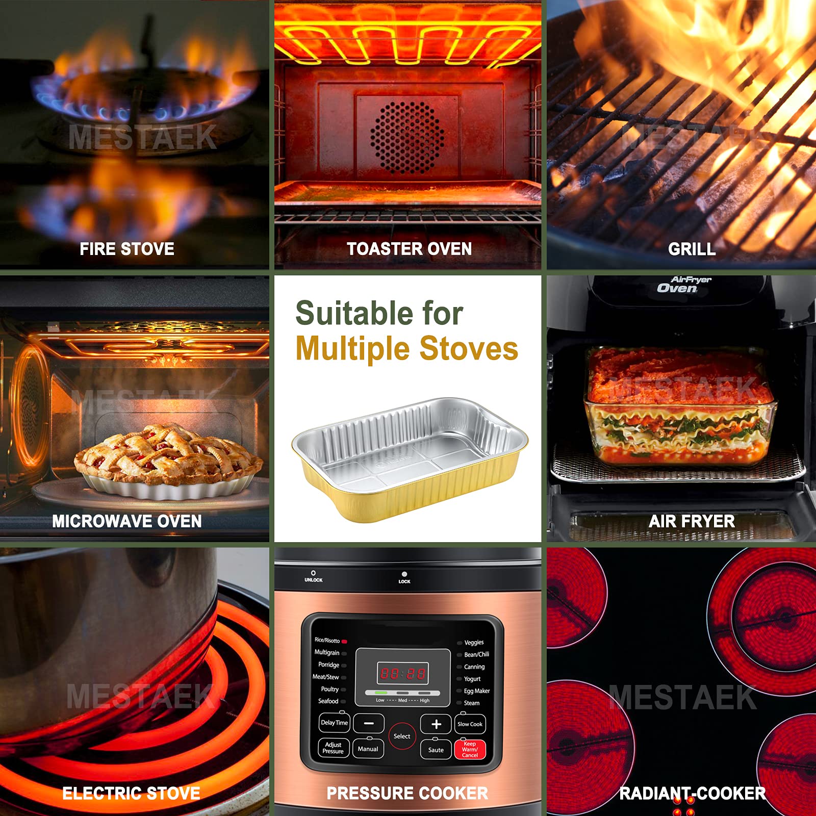 MESTAEK 13"x 8.9" 7.5LB Sturdy Aluminum Foil Pans with Lids and Handle (5 Pack), 2X Thicker Heavy Duty, Dishwasher, Reusable Microwavable for Cooking, Baking, Reheating, Freezer, Oven, Recyclable