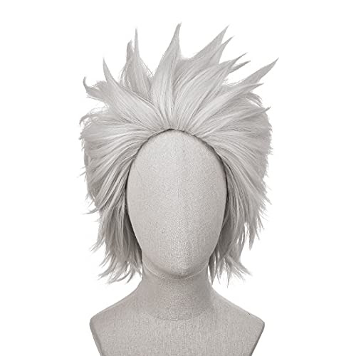FYXZHUO Men's Short Sliver White Cosplay Wig Straight Anime Hair Wigs for Halloween