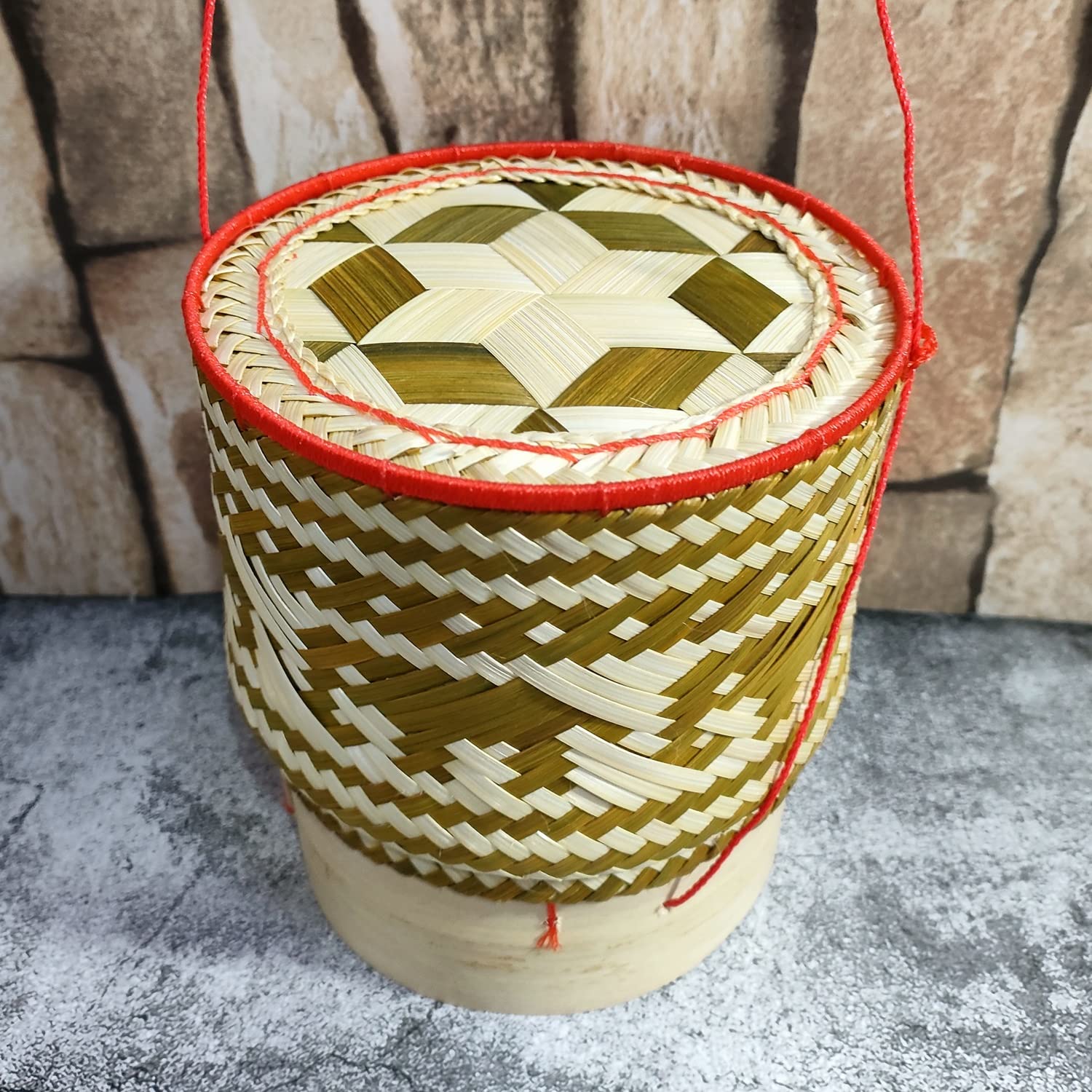 Heavens Tvcz Bamboo Sticky Laos Rice Serving Basket Elephant Handmade ''KRA-Tip'' Thai Weave Wickerwork with Vegetable Based Dye Serving Travel Picnic Keeping Sticky After Steaming Keep Sticky Warm