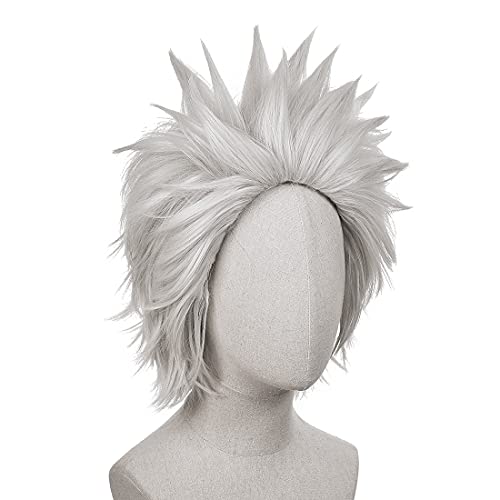 FYXZHUO Men's Short Sliver White Cosplay Wig Straight Anime Hair Wigs for Halloween