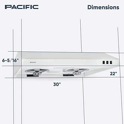 Pacific Economy Under Cabinet Ducted Range Hood 30 inch - CFM550 Powerful 2-Speed Wall Mount Kitchen Vent Hood - Electric Hood with Lighths, Filterless, White PR1230BW