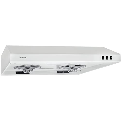 Pacific Economy Under Cabinet Ducted Range Hood 30 inch - CFM550 Powerful 2-Speed Wall Mount Kitchen Vent Hood - Electric Hood with Lighths, Filterless, White ‎PR1230BW