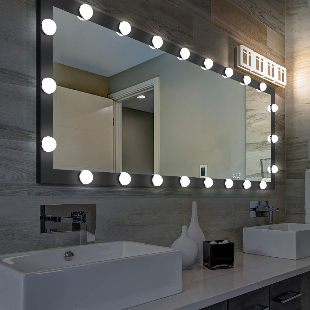 ANYHI Full Length Mirror with Lights, 63" x 24" Full Lenth Vanity Mirror, 22 LED Bulbs, 3 Color Lights, Dimmable, Aluminum Thick Frame, for Dressing Makeup, Straight-Waist Design, Black