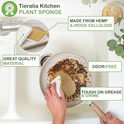 Tieralia 5-Piece Eco-Friendly Bamboo Dish Brush Set with Compostable Wood Pulp Sponges | Bamboo Kitchen Cleaning Set