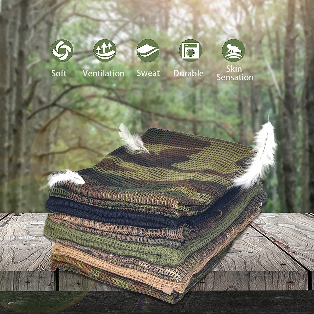WINWAY Sniper Veil Camo Scarf Double Printing Tactical Military Camouflage Mesh Scarves for Hunting Shooting Wild Photography