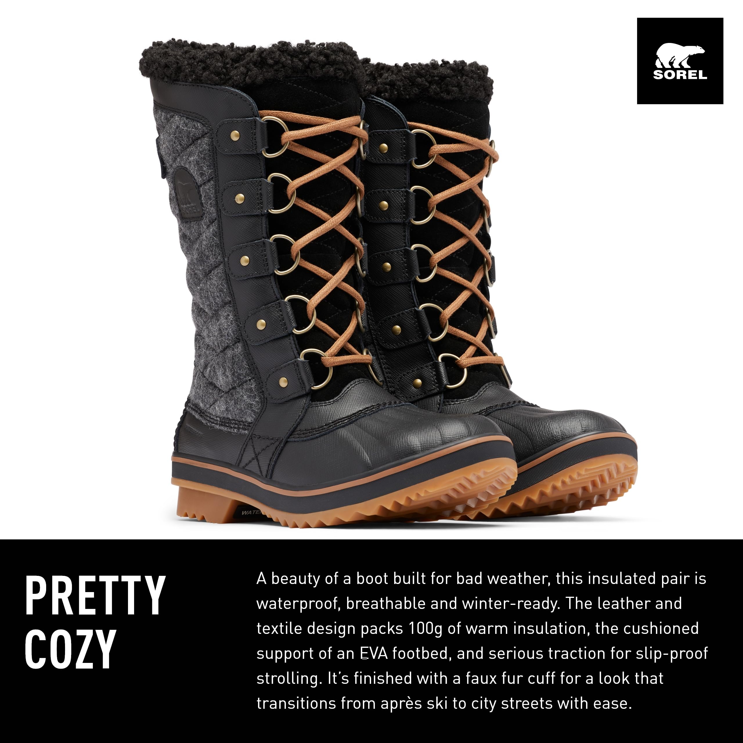 SOREL Women's Tofino ll Waterproof Boot - Black, Gum - 9.5