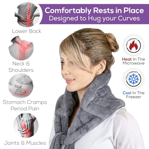 Microwave Heating Pad for Lower Back Pain Relief - Moist Heating Pad for Neck & Shoulders, Cramps, Microwavable Heating Pads 71" Ties, Heat Pack Warm Compress Heat Wrap, Flaxseed Rice Hot Bag (Gray)