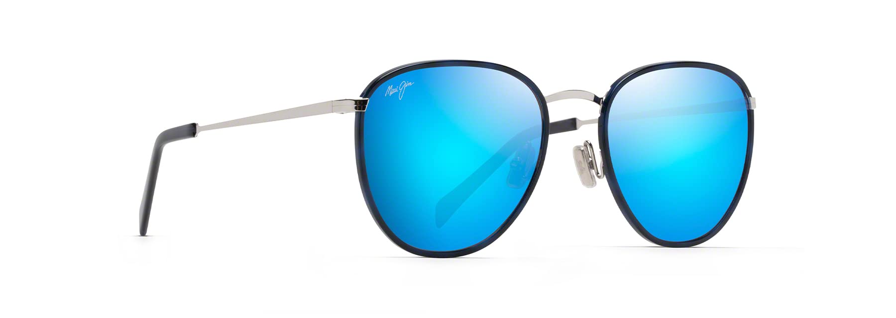Maui Jim Men's and Women's Noni Polarized Classic Sunglasses, Navy w/Silver/Blue Hawaii, Medium