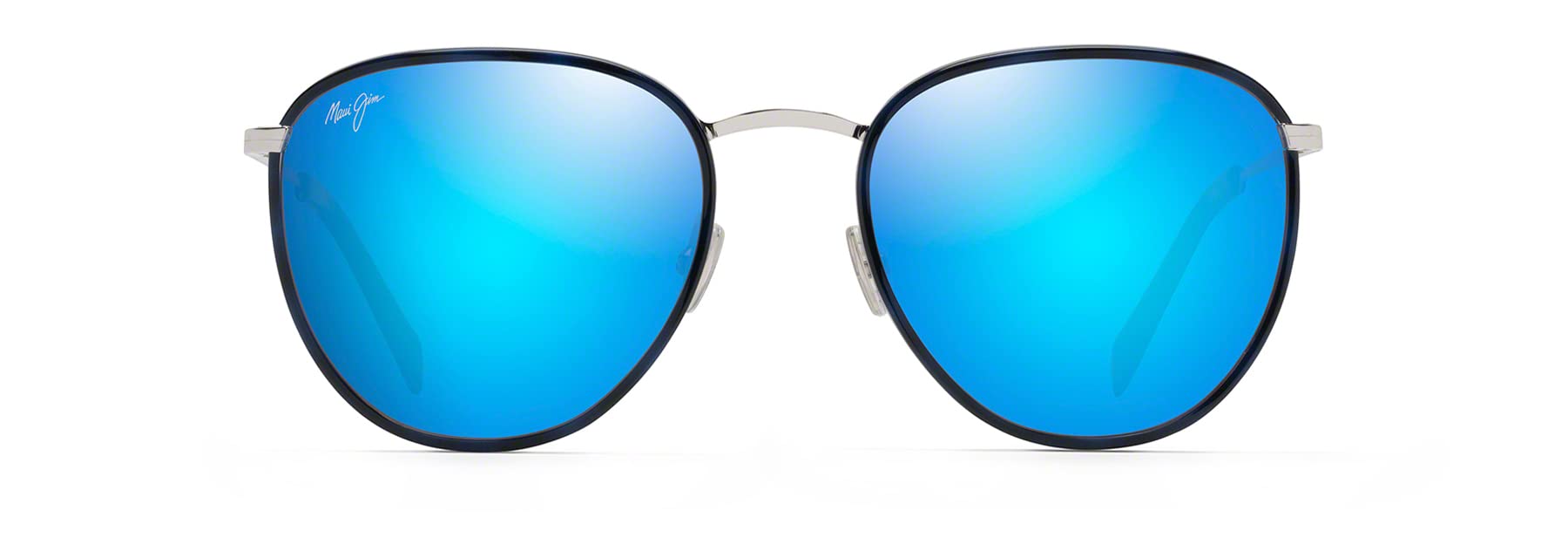Maui Jim Men's and Women's Noni Polarized Classic Sunglasses, Navy w/Silver/Blue Hawaii, Medium