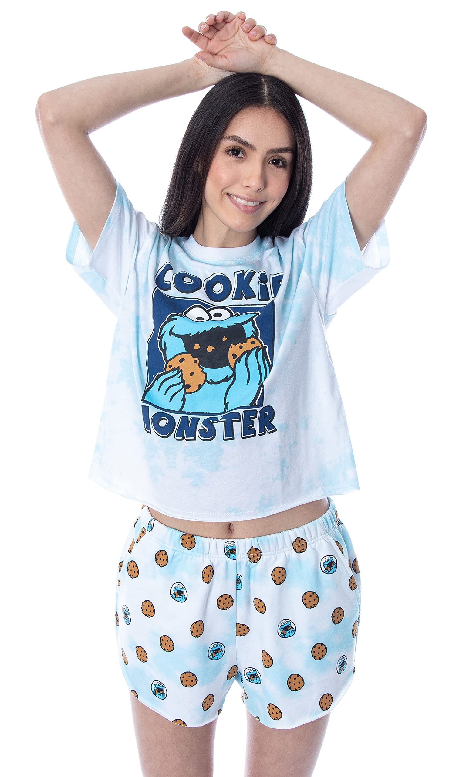 Sesame Street Womens' Cookie Monster Tie Dye Shirt Short Sleep Pajama Set (XL)