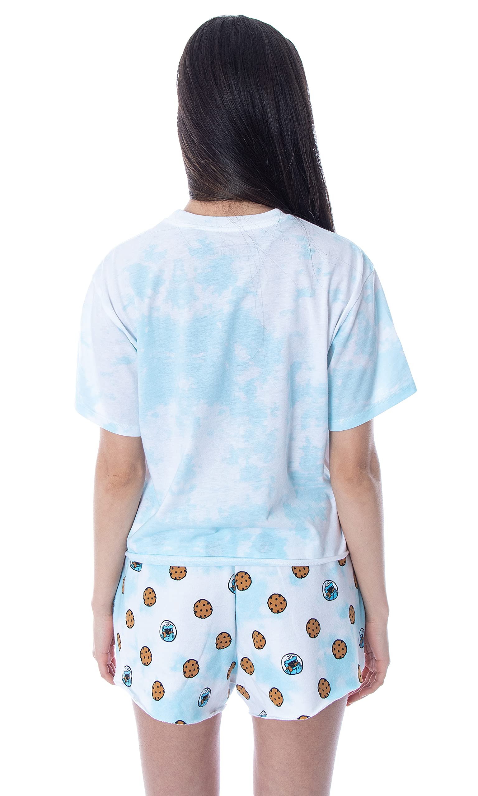 Sesame Street Womens' Cookie Monster Tie Dye Shirt Short Sleep Pajama Set (XL)