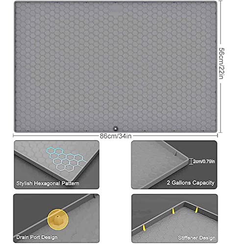Under Sink Mat, Kitchen Waterproof Cabinet Liner 34" x 22" Flexible Silicone Under Sink Liner, Sink Mats for Bottom of Kitchen Sink Liner Drip Tray with Drain Hole, Kitchen Bathroom Cabinet Mat