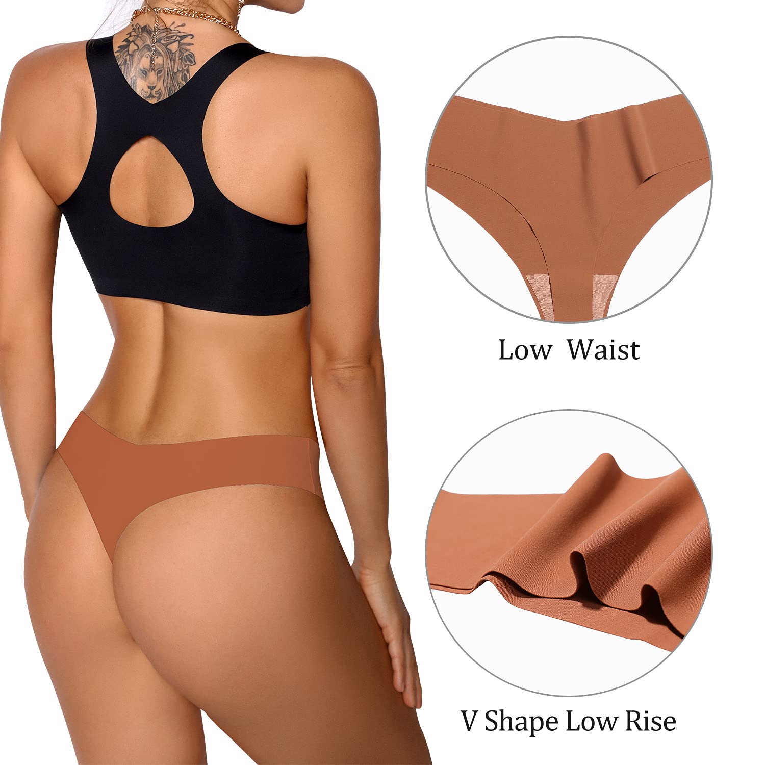 SHARICCA Women Seamless Thong No Show Strench Underwear Comfortable Invisible Soft Panties 7 Pack (7P01,S)