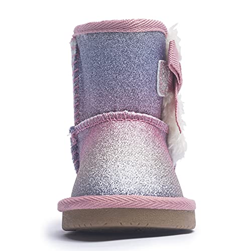 KRABOR Toddlers/Little Girls Boots,Glitter Warm Winter Snow Shoes with Cotton Lining and Cute Bow Magic Pink Size 1