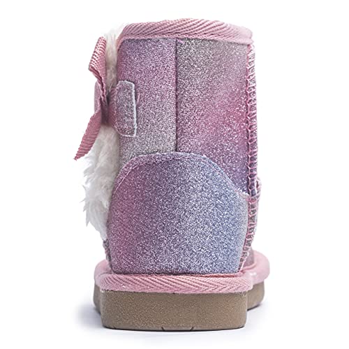 KRABOR Toddlers/Little Girls Boots,Glitter Warm Winter Snow Shoes with Cotton Lining and Cute Bow Magic Pink Size 1