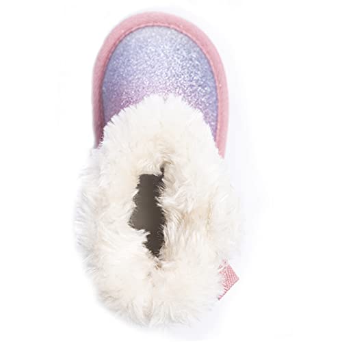 KRABOR Toddlers/Little Girls Boots,Glitter Warm Winter Snow Shoes with Cotton Lining and Cute Bow Magic Pink Size 1