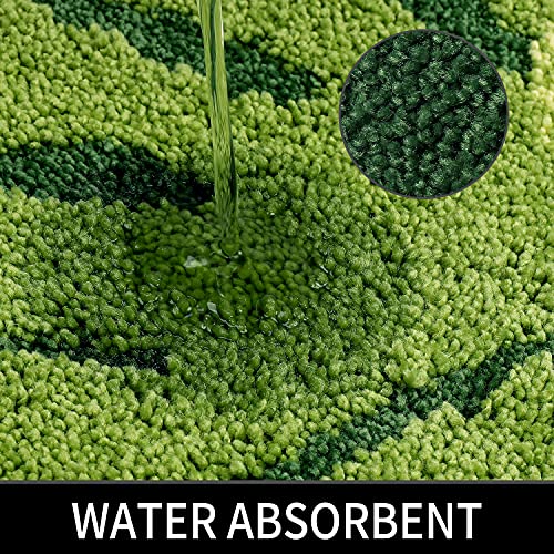 SIKIART Green Leaves Microfiber Absorbent Bath Mats,TPR Non Slip Backing,Machine Washable Plant Leaf Thick Carpet Decor Rug for Bathroom, Indoor, Doormat,Childrens Room Tub (Green Leaves, 16" x 24")