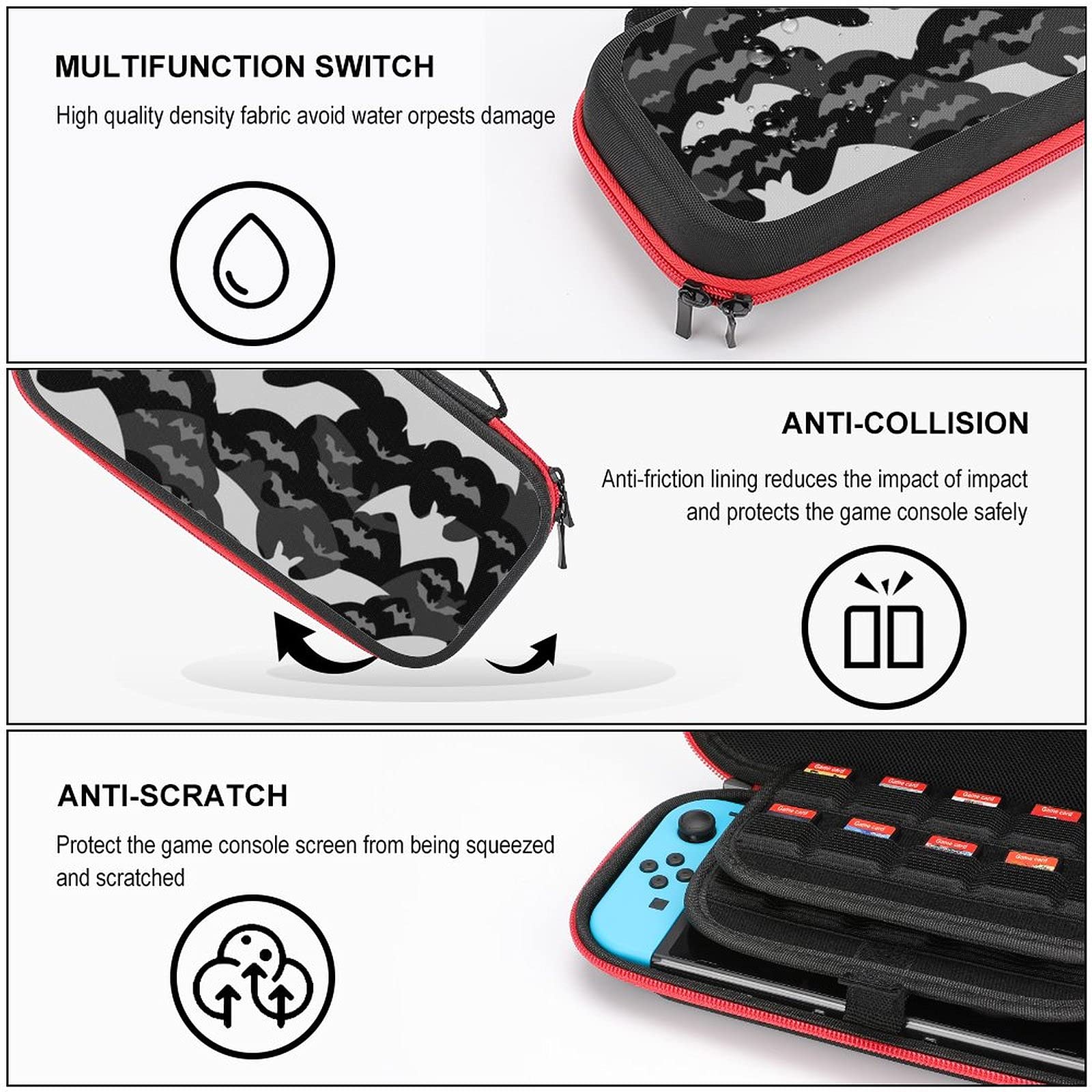 Halloween Flying Bats Travel Carrying Case Tote Bag For Nintendo Switch Accessories Holds 20 Game Card Bag