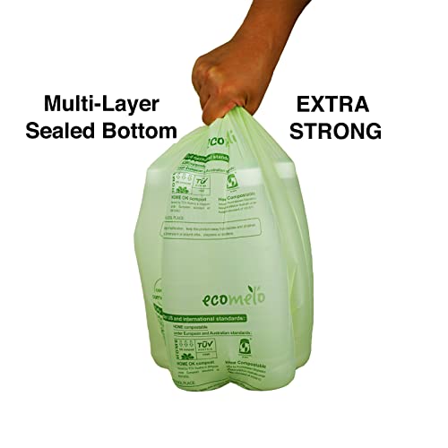 ecomelo Compostable Trash Bags, 3 Gallon/11.35 Liter, 100 count, Extra thick 0.71 Mils, Kitchen Food Scrap/Organic Waste Bags certified Biodegradable BPI ASTM D6400, HOME Compostable EN13432 & AS5810