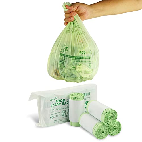 ecomelo Compostable Trash Bags, 3 Gallon/11.35 Liter, 100 count, Extra thick 0.71 Mils, Kitchen Food Scrap/Organic Waste Bags certified Biodegradable BPI ASTM D6400, HOME Compostable EN13432 & AS5810