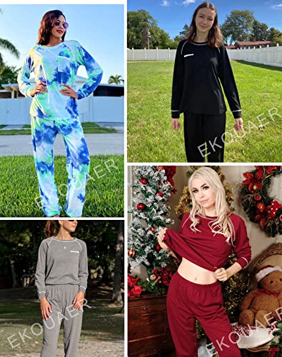 Ekouaer Pajamas Set for Women Soft Comfy Pjs Sets Long Sleeve Sleepwear Loungewear S-XXL