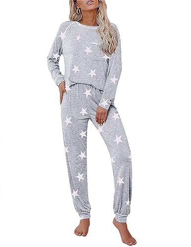 Ekouaer Pajamas Set for Women Soft Comfy Pjs Sets Long Sleeve Sleepwear Loungewear S-XXL