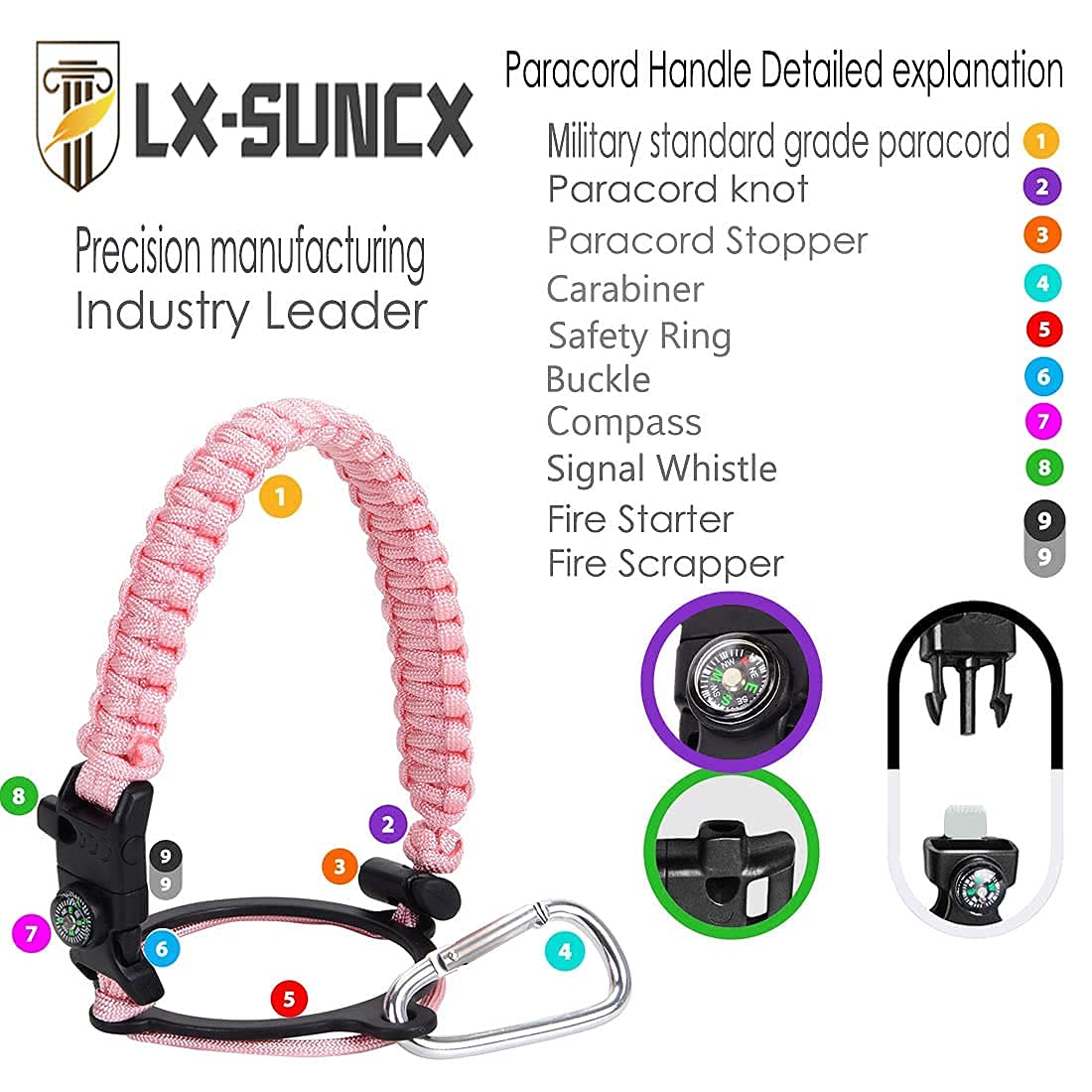 LX-SUNCX Paracord Handle and Silicone Sleeve Boot Compatible with Hydro Flask Wide Mouth Water Bottle (Pearly pink/pink, 32oz-40oz)