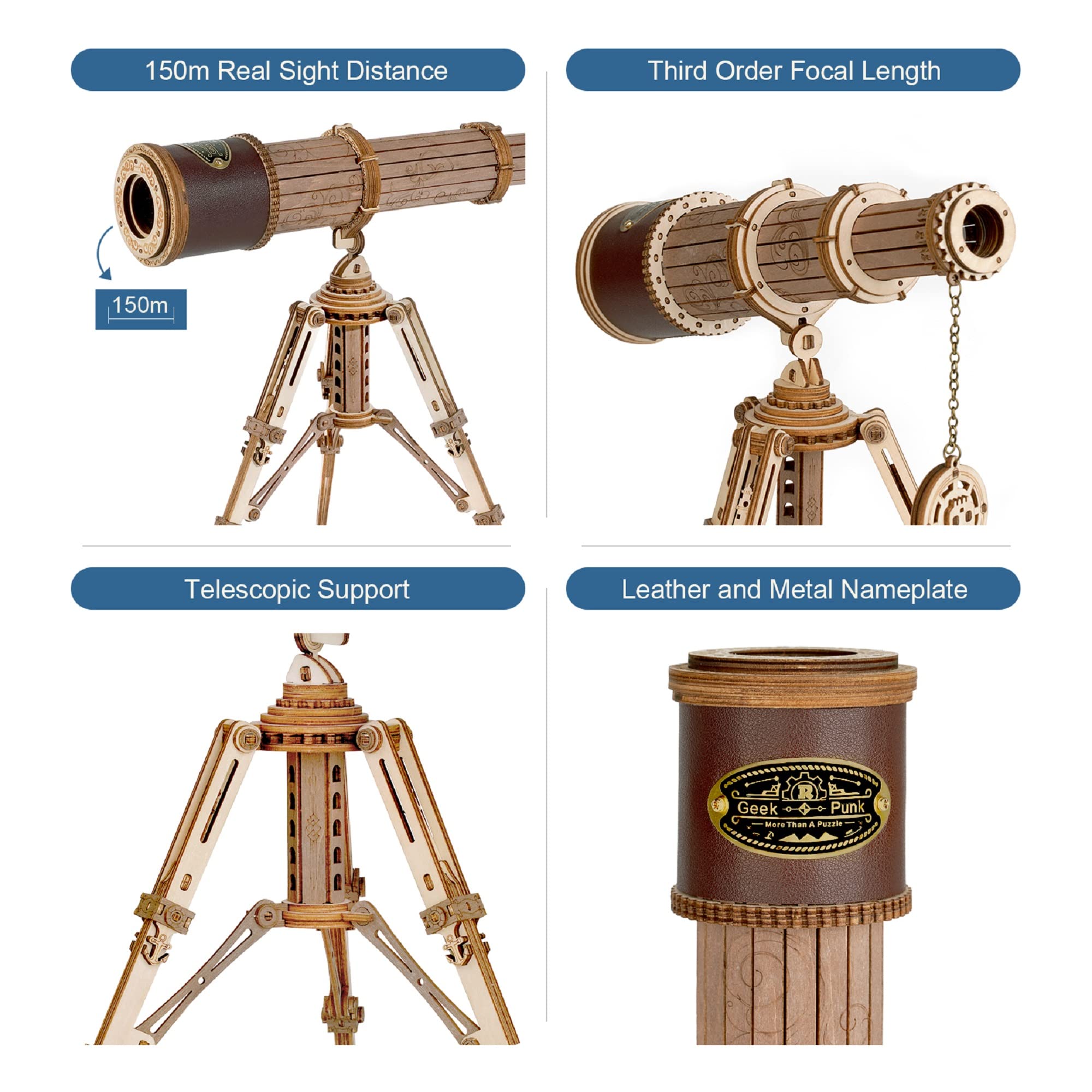 ROKR 3D Wooden Puzzles Monocular Telescope Model Building DIY Science Kit Birthday Gift for Adults and Teens Cool Display Item